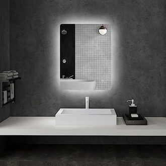 Kleankin Miroir rectangulaire Mural Lumineux LED de Salle de Bain - 80 x 60 cm - 3 Couleurs, luminosité réglable Interrupteur Tactile système antibuée Blanc Tr