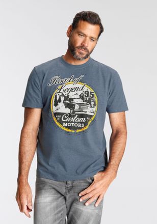 Man's World T-Shirt MANS WORLD, Herren, Gr. L (52/54), blau (dunkelblau meliert), Single Jersey, Obermaterial: 60% Baumwolle, 40% Polyester, bedruckt, meliert, no
