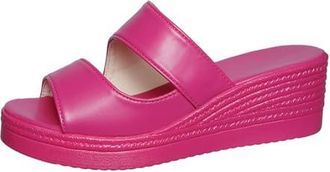 Generic Sandales &agrave; talons compens&eacute;s pour femme - Bout ouvert - L&eacute;g&egrave;res et d&eacute;contract&eacute;es - &Agrave; enfiler - Pour l&eacute;t&eacute; - Chaussures de plage romaines, rose rouge, 38