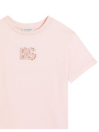 Dolce & Gabbana Logo-Embroidered Cotton T-Shirt - Pink