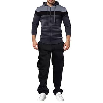 Generic Survêtement 2 pièces pour homme avec fermeture éclair sur toute la longueur, sweat à capuche et jogging, tenue décontractée pour le sport de plein air