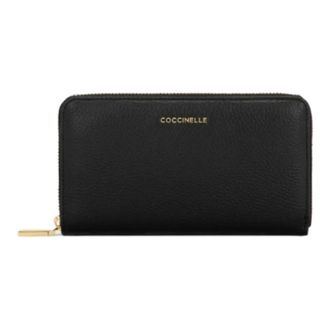 Coccinelle Femme, Accessoires, Noir, Taille: ONE Size Portefeuille Zipp&eacute; Souple M&eacute;tallis&eacute;