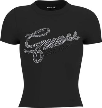 Guess Femme, Tops, Noir, Taille: 38 FR Studs Script Tee