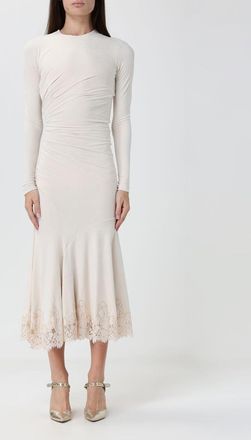 Alberta Ferretti Robe fourreau midi en velours drap&eacute; avec empi&egrave;cements en dentelle