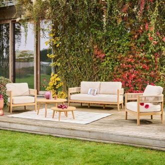 Sweeek Salon de jardin bois dacacia et cordes beige 4 places. tables rondes - Samos