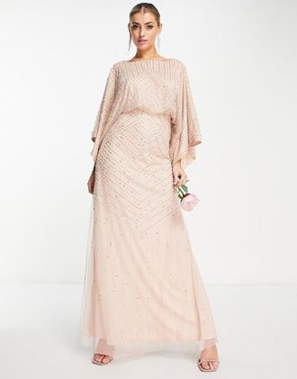 Frock and Frill Robe longue de demoiselle dhonneur &agrave; manches oversize - Blush-Rose