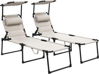 OUTSUNNY Bains de soleil Outsunny Tissu Oxford 70x200x45cm cr&egrave;me