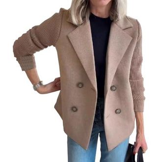 Generic Manteau d&eacute;contract&eacute; en tricot avec boutons &agrave; revers et manches patchwork pour femme, marron, XXL