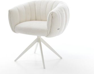 DELIFE Drehstuhl Jada-Flex Boucl&eacute; Soft Beige Kreuzgestell breit Wei&szlig; 360&deg; drehbar Wippfunktion Taschenfederkern, Esszimmerst&uuml;hle