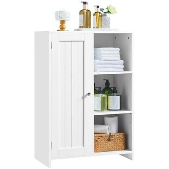 Yaheetech Badezimmerschrank, Freistehender Badschrank mit 1 T&uuml;r und 3 Offenen Ablagen, Kommode mit 1 Verstellbaren Einlegeboden, Aufbewahrungsschrank f&uuml;r Badezi