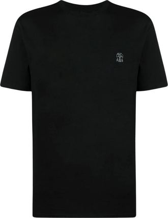 Brunello Cucinelli Schwarzes Baumwoll-T-Shirt mit Aufgedrucktem Logo - - Tops - Herren - Schwarzk - M
