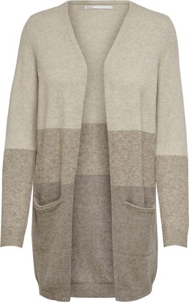 Only Damen Onlqueen L/S Long Cardigan KNT Noos Strickjacke, Sand Stripes/Beige Woodsmoke,S
