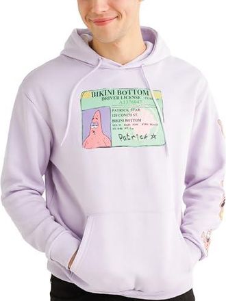 Nickelodeon Mens Spongebob Squarepants Fleece Hoodie - Retro 90s Spongebob, Patrick Star, Size Large, Spongebob Lavender