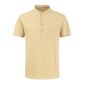 Generic Chemise d&eacute;t&eacute; en coton et lin pour homme - Style d&eacute;contract&eacute; - En coton et lin - Manches courtes - Coupe droite, kaki, 3XL