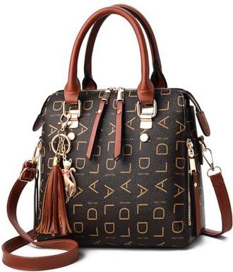 Nicole & Doris Sac a Main Femme Tendance Sac Bandoulière avec Imprimé Sac Carré Petit Sacoche PU Cuir Sac à Main Porté Epaule avec Pendentif Marron