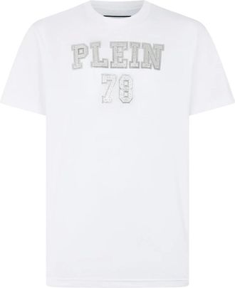 Philipp Plein Homme, Tops, Blanc, Taille: XL T-Shirt Col Rond College