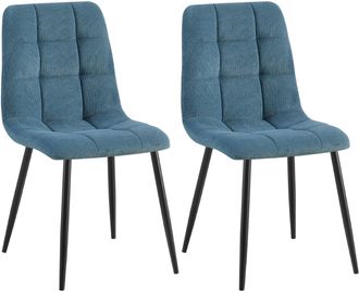 Clp 2er Set Esszimmerstuhl Tilde, Küchenstühle gepolstert mit gestepptem Bezug, Polsterstühle mit Metallgestell, bis 150 kg belastbar, Farbe:blau, Materia