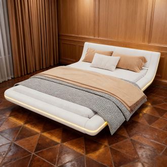 Generic Flachbett 140x200 cm in Weiß | Bodenbett aus PU-Material | Mit LED-Ambientebeleuchtung | 24-Tasten-Fernbedienung