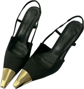 Generic YUJIEBB Street Style Sexy Bout Pointu Slingbacks Escarpins Femmes Strip-teaseuse Sandales Talons Hauts Femme Banquet Chaussures Marron Talons, Noir - 