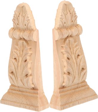 Valiclud 2 Stück Holz Geschnitzte Applikation Unbemalt Robuste Holzverzierung für Möbel Fenster Türen Schränke Kamine Natürliche Holzornamente im Europäischen 