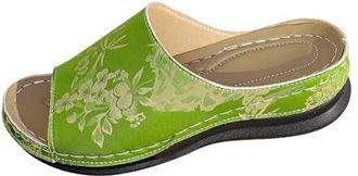 Generic Pantoufles pour femme - Sandales tendance - Talon compens&eacute; fixe - Confortables et l&eacute;g&egrave;res - &Agrave; enfiler, vert, 36 EU