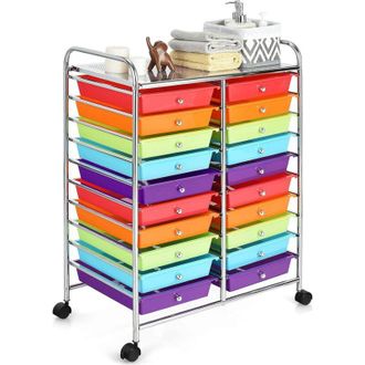 Costway Costway - Chariot de rangement sur roulettes avec 20 tiroirs - Dimensions 64 x 39 x 88 cm - Structure en fer et plastique - Id&eacute;al pour bureau et salon