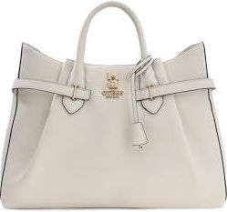 Guess Yesba Sac &agrave; main en simili cuir, Off White, 39 x 28 x 12,5 cm, avec bandouli&egrave;re amovible, trois compartiments, pieds en m&eacute;tal