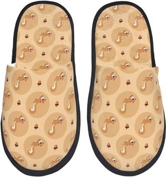 Generic Imprimé Écureuil Et Noix Pantoufles Moelleuses Hiver Pantoufle Chauds Chaussons Pour Homme Intérieur Unisex L