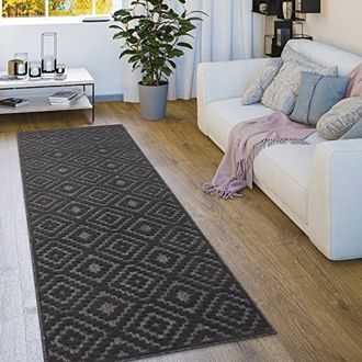 Paco Home Tapis Exterieur Terrasse Salon Cuisine Motif Scandinave Motif Ethnique Uni, Dimension:80x250 cm, Couleur:Anthracite 2