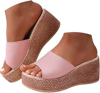 Generic Sandales compens&eacute;es pour femme - Chaussures de printemps souples - Pantoufles orthop&eacute;diques en li&egrave;ge pour femme - Sandales d&eacute;t&eacute; confortables &agrave; bout ou
