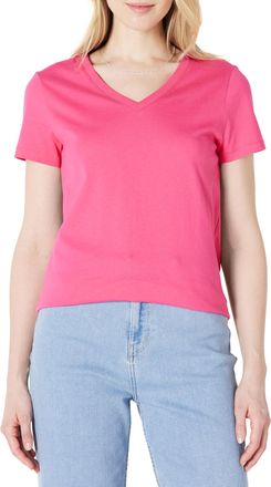 Amazon Essentials Damen Kurzarm-T-Shirt mit V-Ausschnitt, Regular Fit aus 100 % Baumwolle, Intensive Rosa, XS