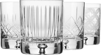 Krosno Whisky-, Bourbon- & Scotchgl&auml;ser 250 ml - 4er Set - Saga Kollektion - 4 Verschiedene Schliffe - Handgefertigt - Kristallglas, Geschliffen - Geschenk