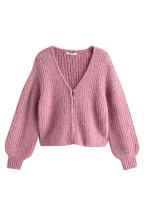 Next Strickjacke Relaxed Fit Strickjacke mit Kristallknopf (1-tlg)