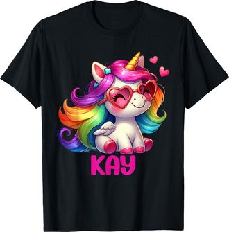BDAZ Kay Personalisierter Name Buntes Einhorn Frauen M&auml;dchen T-Shirt