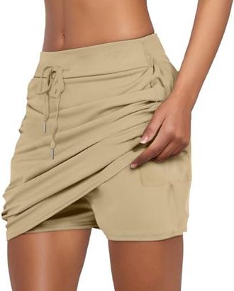 Generico Jupe d&eacute;t&eacute; l&eacute;g&egrave;re 2 en 1 avec short int&eacute;gr&eacute;, beige, XX-Large
