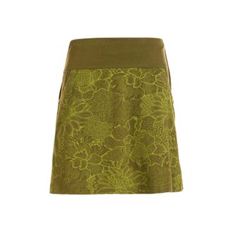 vishes kurzer Damenrock mit Blumen-Spitze in Olive I Gr&ouml;&szlig;e 2XL (42-44) I Handgefertigt aus 100% Baumwolle I Rock mit Taschen I F&uuml;r warme & kalte Monate I Nac