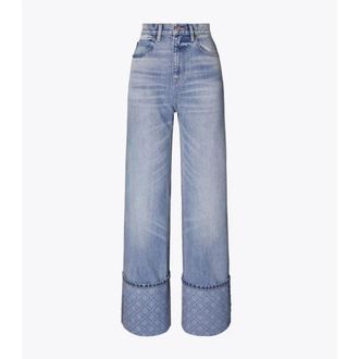 Tory Burch Straight Leg Jeans mit Kontrastmanschette - - Jeans - Damen - Blau - W28