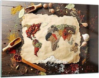 Arttor Wandbilder Dekoration Wohnzimmer Welt Karte Gewürze Farben Bilder auf Glas 120x80cm Glasbild Schlafzimmer Küche Deko Wand Kunstdruck Art Groß XXL Wand
