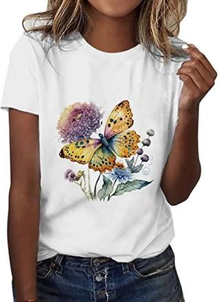 Generic T-shirt Femme Simple D&eacute;contract&eacute; T-shirt Femme avec Col Rond Confortable Manches Courtes, Noir, XXL