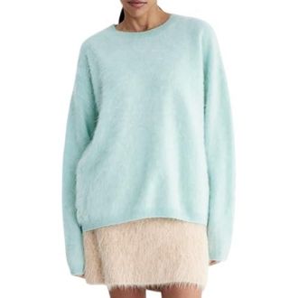 Generic Chandail à fourrure décontracté à manches longues pour femme, léger et pelucheux - Chandail confortable à col rond en polaire douce, bleu, M