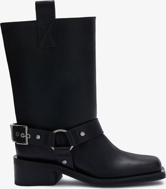Ganni Bottes motardes à tige moyenne noires Noir Cuir Recyclé - Taille 37 - Pour Femme