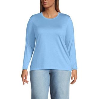 Lands End Supima-Shirt, Langarm, Damen, Gr&ouml;&szlig;e:48-50 plus, Blau, Baumwolle, by Lands End
