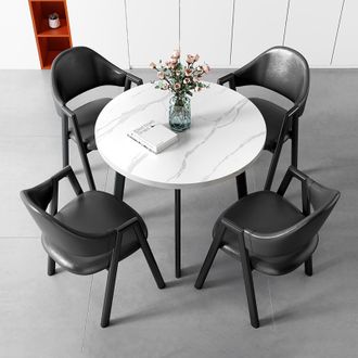 Generic Runder Büroschreibtisch und Stuhl-Set, 1 Tisch 4 Stühle Kombination, Büroempfang Verhandlungstisch und Stuhl, Café Freizeittisch Moderner Stil PU Lede