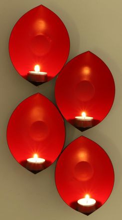 Guru Shop Wandkerzenhalter, Wandteelicht - Rot, 46x20x7 cm