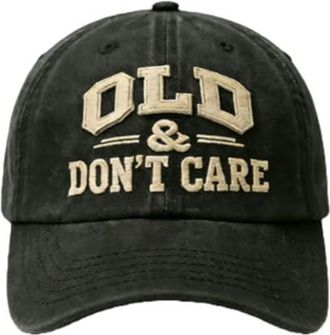 Generic Old & Dont Care Casquette de baseball r&eacute;glable classique en coton brod&eacute; vintage unisexe, Noir, 4