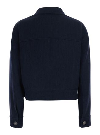 Brunello Cucinelli Cropped Wool Blazer - Navy