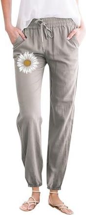 Generic Pantalon en coton et lin pour femme - Jambe large - Pantalon de plage d&eacute;t&eacute; pour femme - Confortable - Pantalon de yoga Palazzo XIYU26032, gris clair, 