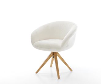 DELIFE Drehstuhl Vinka-Flex mit Armlehnen Boucl&eacute; Soft Beige Holzgestell kantig Natur 360&deg; drehbar Taschenfederkern, Esszimmerst&uuml;hle