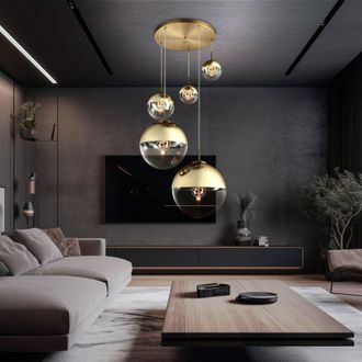 Globo Lighting Suspension lampe de salon lampe de table &agrave; manger 5 flammes led suspension verre or, 5x 3,7W 5x 320lm blanc chaud, DxH 65 x 150 cm