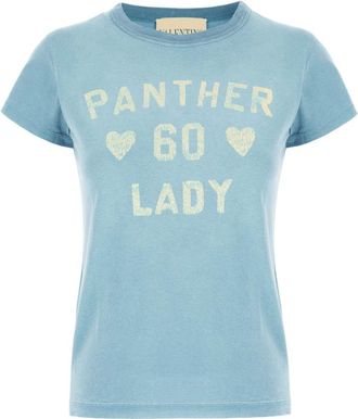 Valentino Garavani Femme, Tops, Bleu, Taille: 40 FR T-shirt en coton avec imprim&eacute; Panther Lady